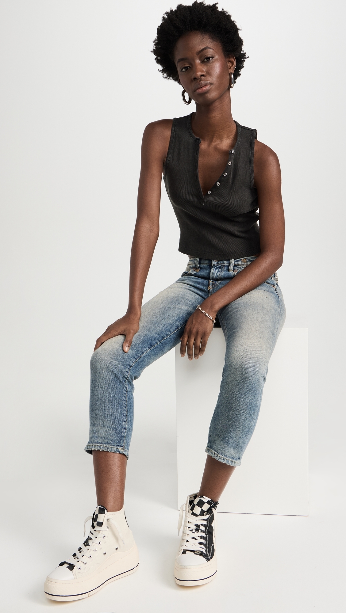 R13 R13 Ribbed Henley Tank